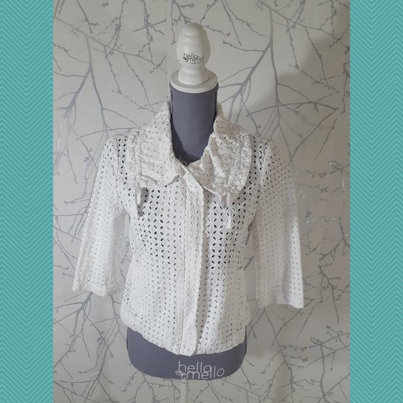 LOFT | Jackets & Coats | Loft White Cotton Eyelet Zip Front Jacket ...